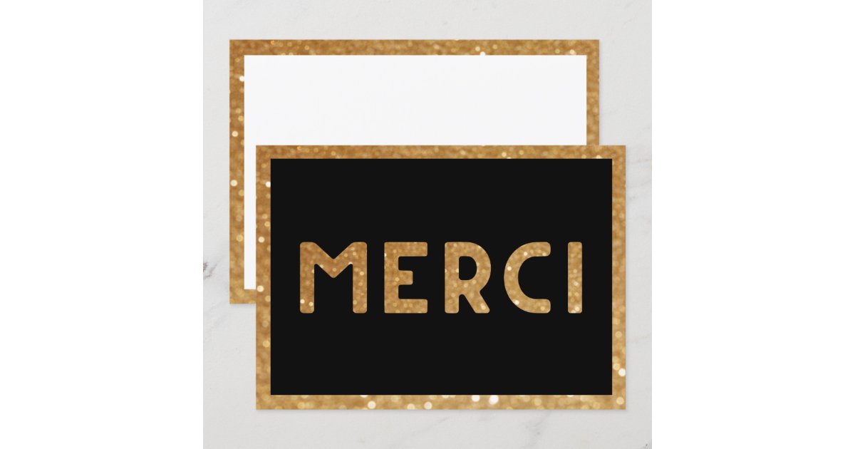 Gold Glitter Elegant Merci Custom Thank You Card | Zazzle
