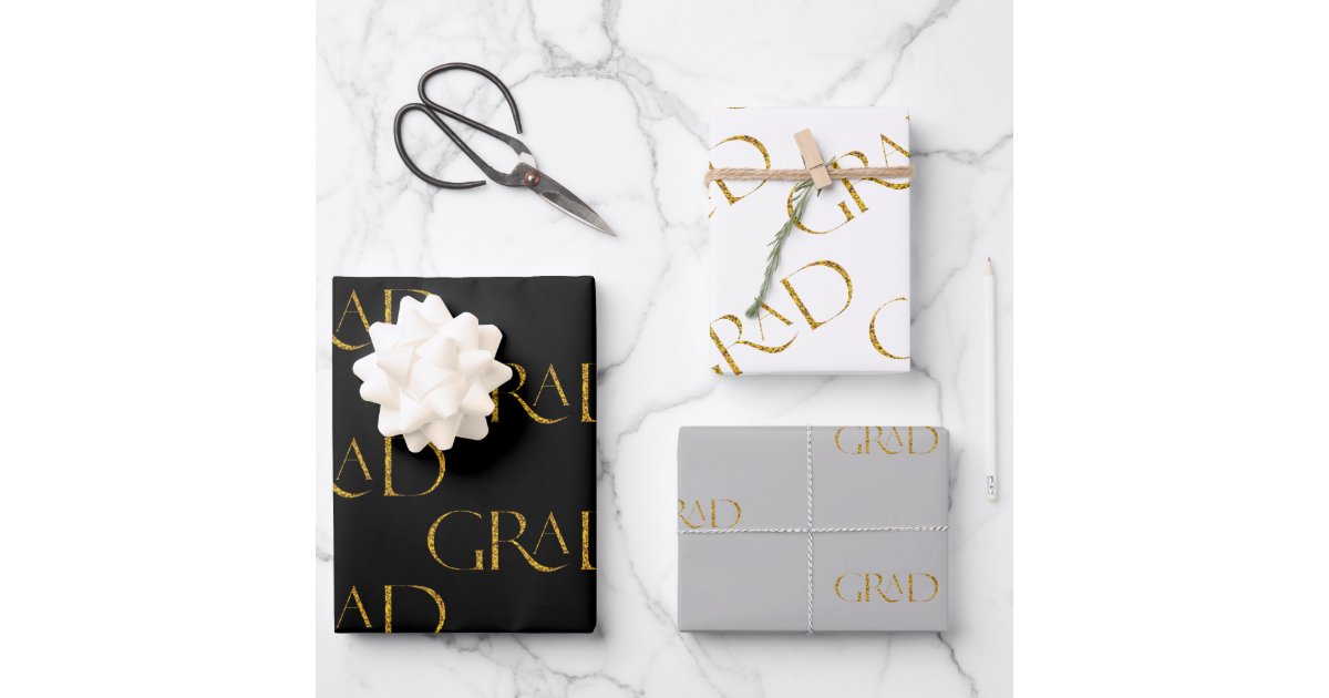 Gold Glitter Elegant Script Graduation Wrapping Paper Sheets | Zazzle