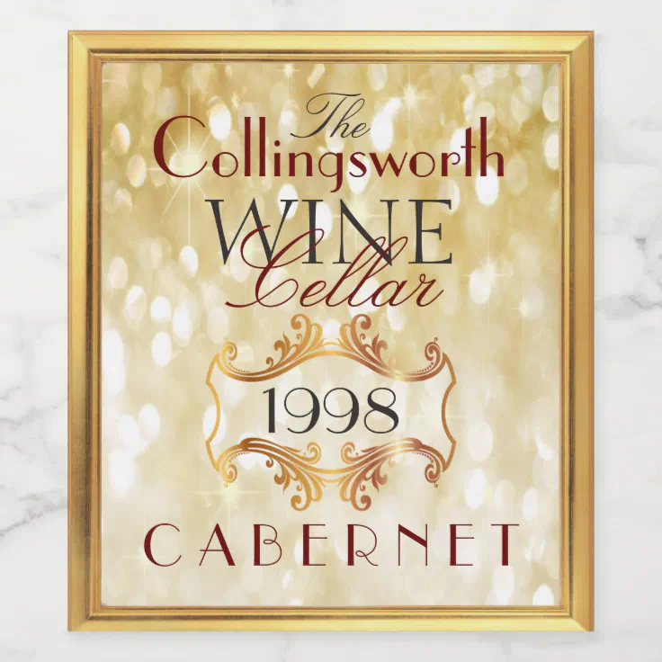 Gold Glitter Elegant Wine Label Personalized | Zazzle