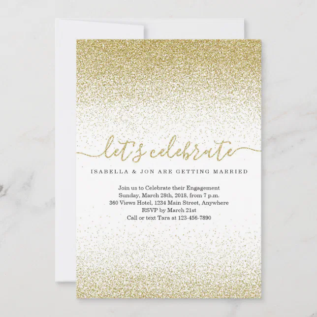 Gold Glitter Engagement Party Invitation | Zazzle