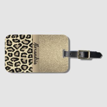 Gold Glitter Exotic Leopard Print Luggage Tag | Zazzle