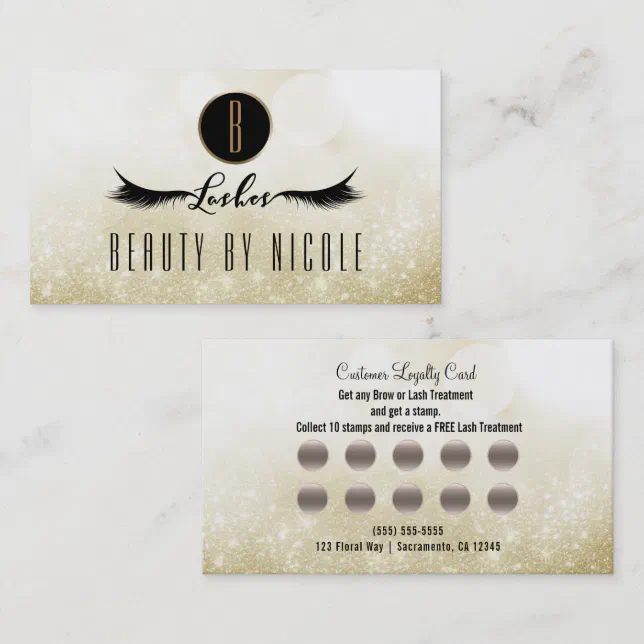 Gold Glitter Eyelashes Customer Loyalty Card | Zazzle
