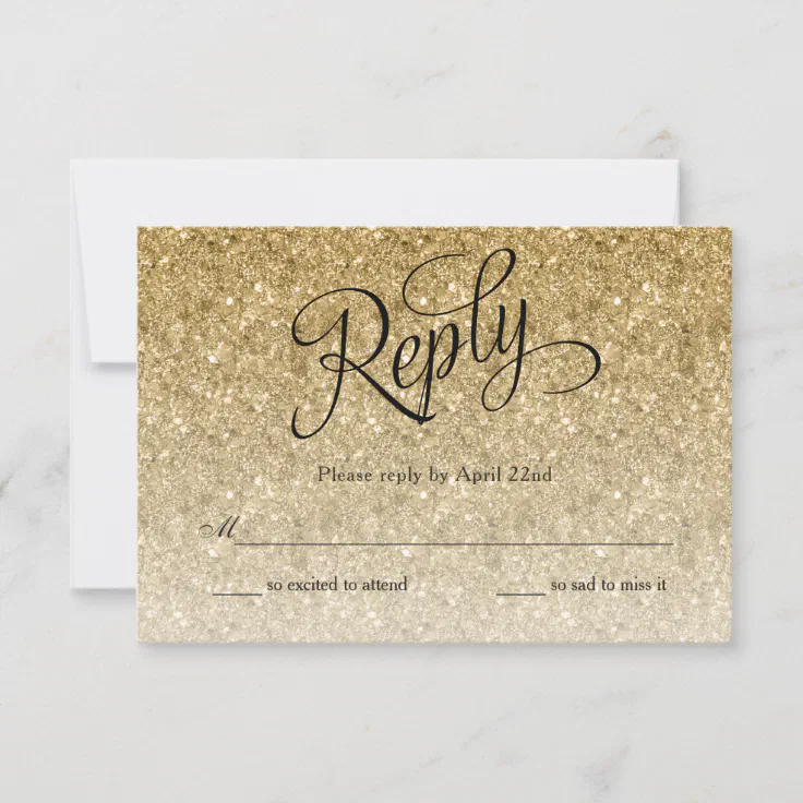 Gold Glitter Fancy Script Reply Card | Zazzle
