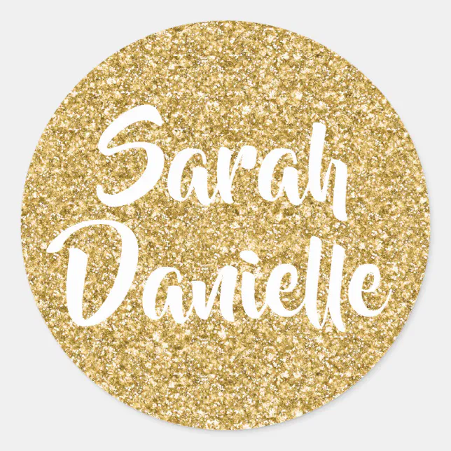 Gold Glitter Favor Sticker | Zazzle