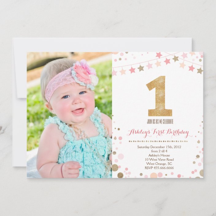 Gold Glitter First Birthday Invitation | Zazzle.com