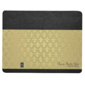 Gold glitter fleur de lis and black leather look journal | Zazzle