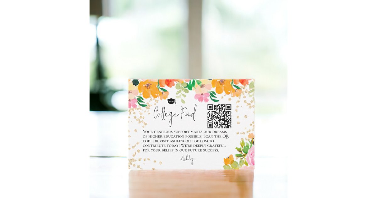 Gold glitter floral botanical fund graduation enclosure card | Zazzle