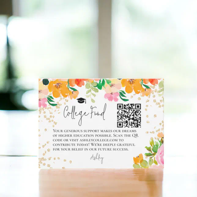 Gold glitter floral botanical fund graduation enclosure card | Zazzle