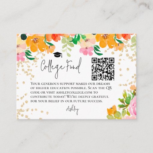 Gold glitter floral botanical fund graduation enclosure card | Zazzle