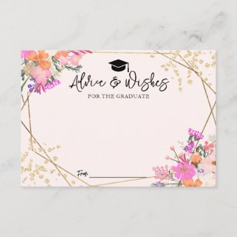 Gold glitter floral watercolor graduation Advice Enclosure Card | Zazzle
