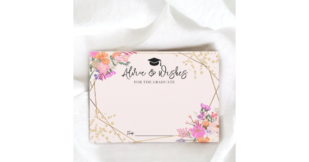 Gold glitter floral watercolor graduation Advice Enclosure Card | Zazzle