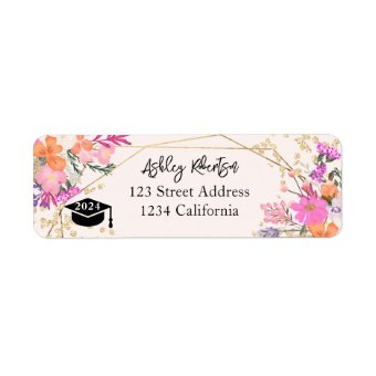 Gold glitter floral watercolor graduation label | Zazzle