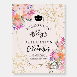 Gold glitter floral watercolor graduation welcome foam board | Zazzle