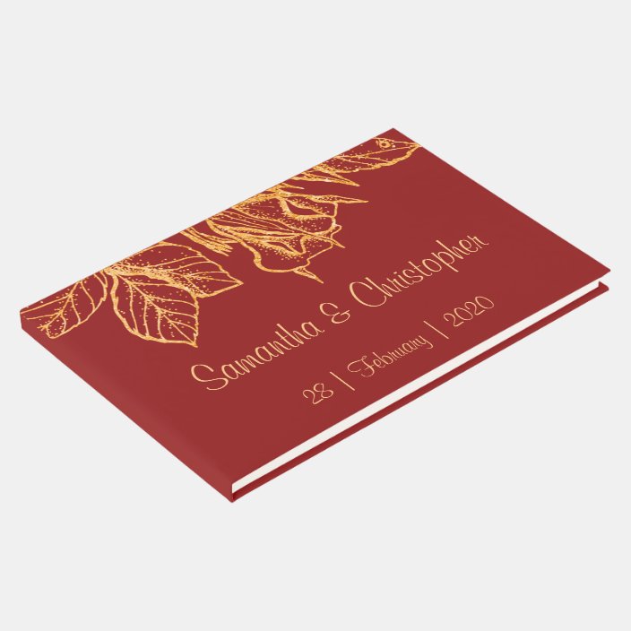 Gold Glitter Florals Dark Red Wedding Guest Book | Zazzle.com