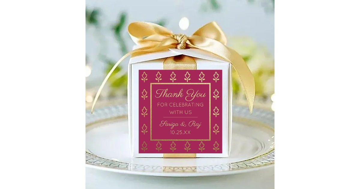 Gold Glitter Flower Wedding Return Gift Favor Square Sticker | Zazzle