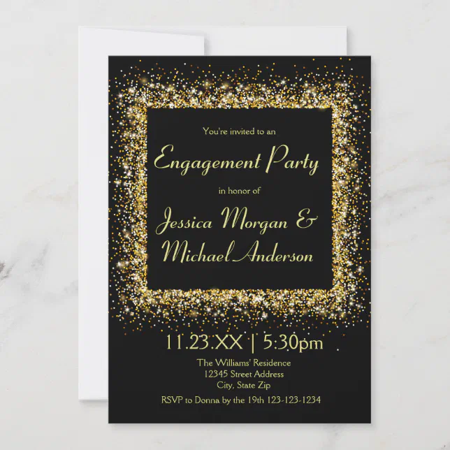 Gold Glitter Frame - Engagement Party Invitation | Zazzle