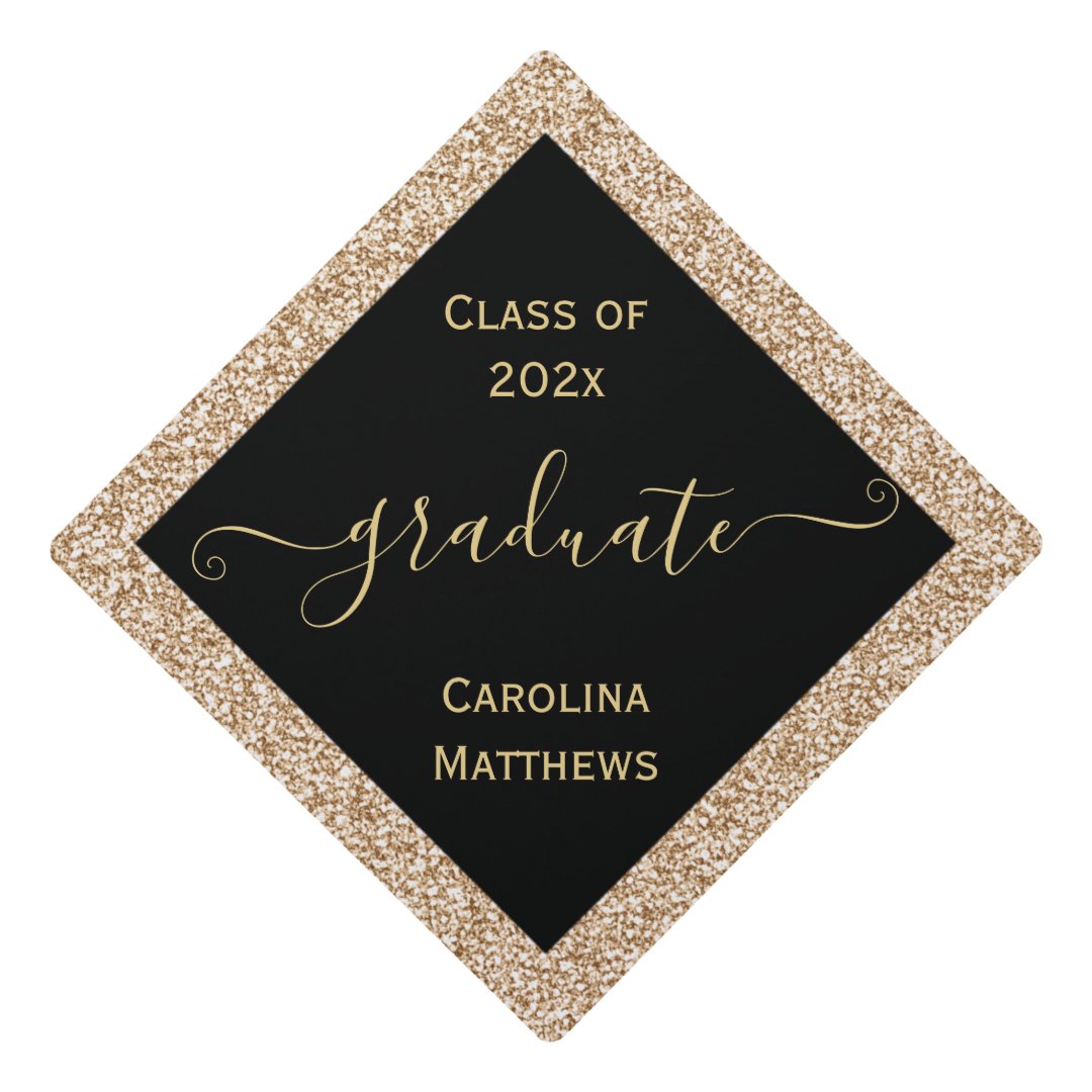 Gold Glitter Frame Graduation Cap Topper | Zazzle