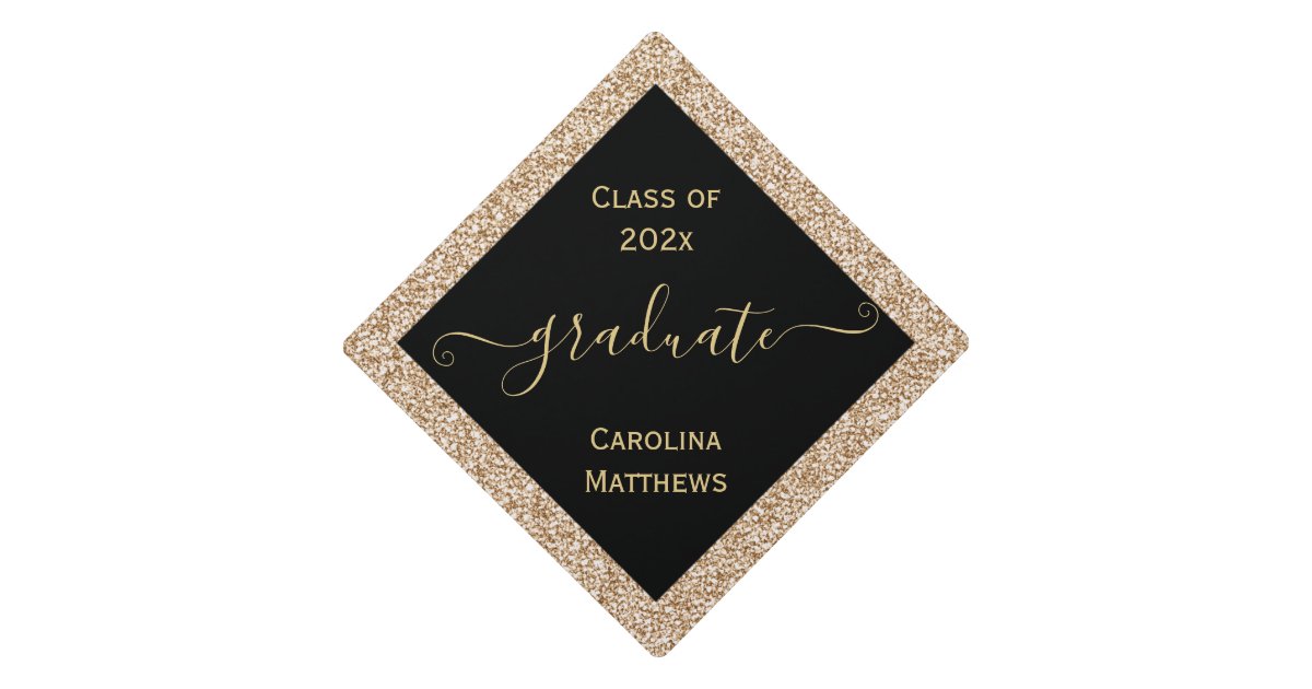 Gold Glitter Frame Graduation Cap Topper | Zazzle