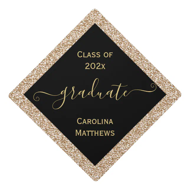 Gold Glitter Frame Graduation Cap Topper | Zazzle