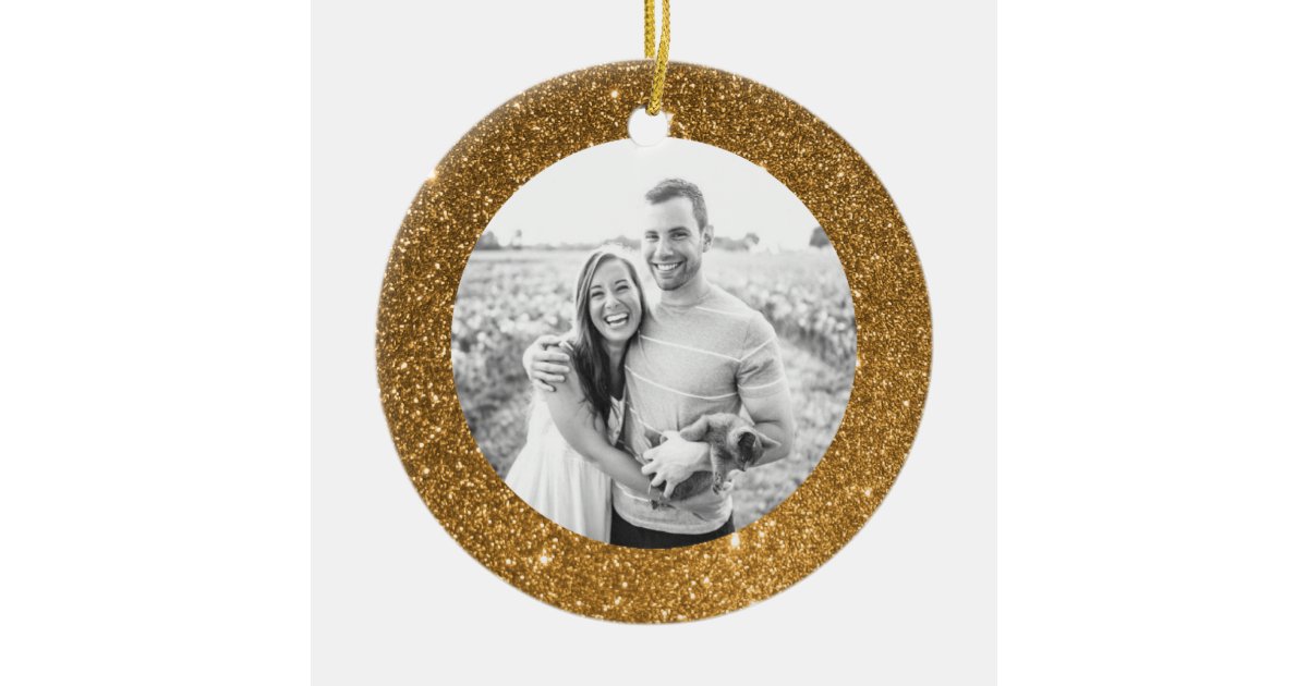 Gold Glitter Frame Holiday Christmas Ornament | Zazzle