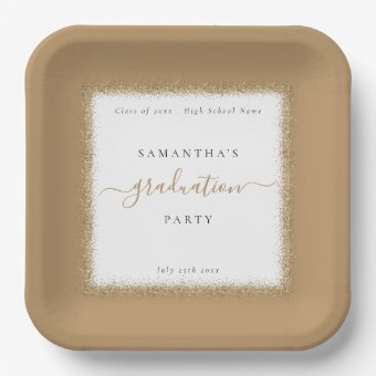 Gold Glitter Frame Name Year Graduation Party Paper Plates | Zazzle