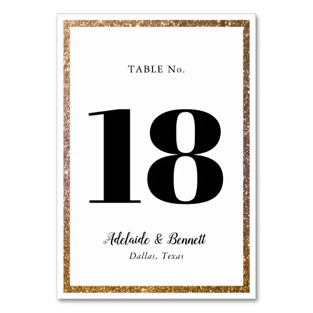 Gold Glitter Frame Table Number | Zazzle