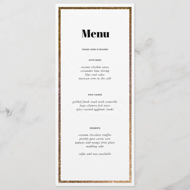 Gold Glitter Frame Table Number Custom Menu | Zazzle
