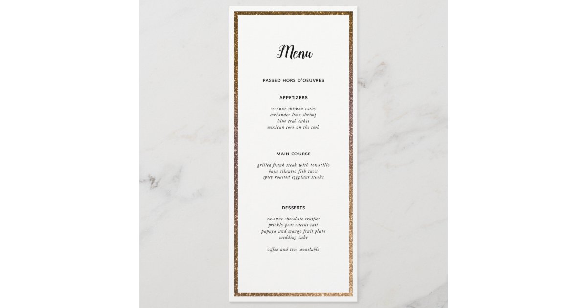 Gold Glitter Frame Table Number Custom Menu | Zazzle