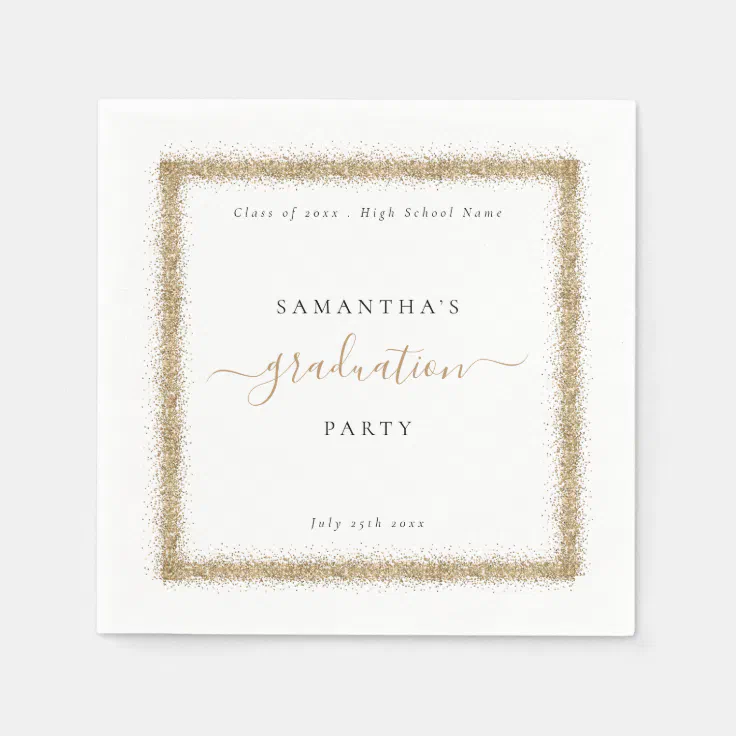 Gold Glitter Frame Year Name Graduation Party Napkins | Zazzle