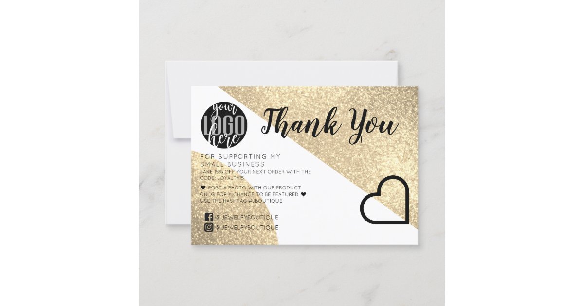Gold Glitter Geo Heart Logo Customer Thank You | Zazzle.com