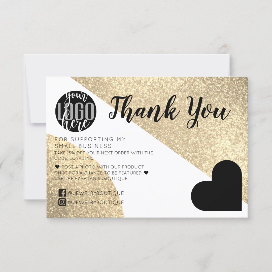 Gold Glitter Geo Heart Logo Customer Thank You | Zazzle