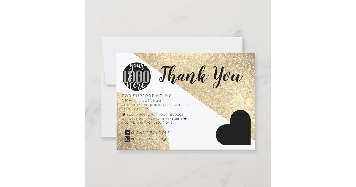 Gold Glitter Geo Heart Logo Customer Thank You | Zazzle