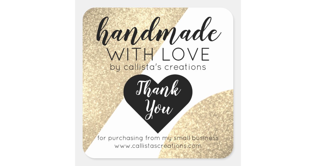 Gold Glitter Geo Heart Logo Customer Thank You Square Sticker | Zazzle