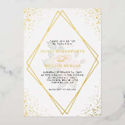 Gold Glitter Geometric Frame Modern Wedding Foil Invitation | Zazzle