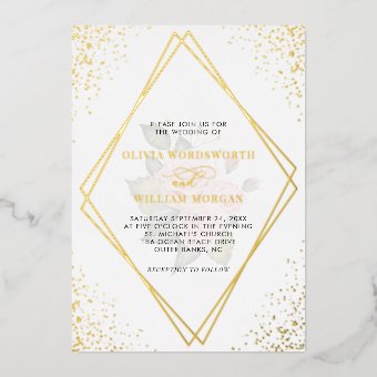 Gold Glitter Geometric Frame Modern Wedding Foil Invitation | Zazzle