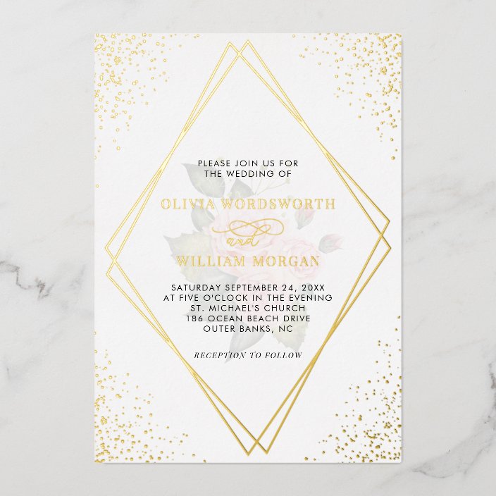 Gold Glitter Geometric Frame Modern Wedding Foil Invitation | Zazzle.com