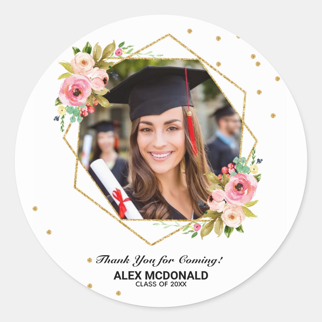 Gold Glitter Geometric Graduation Thank You Favor Classic Round Sticker ...