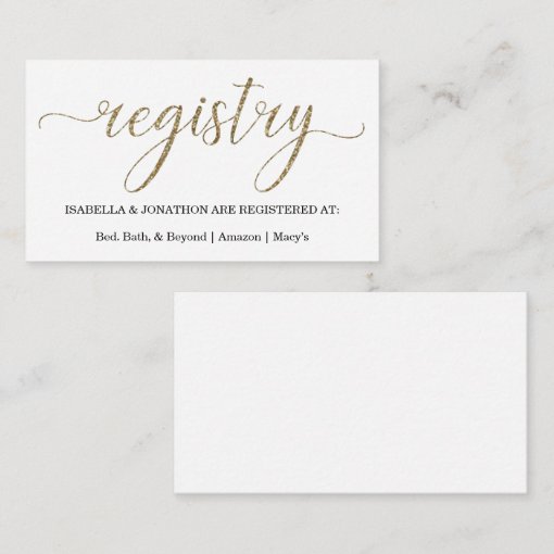 Gold Glitter Gift Registry Enclosure Card | Zazzle
