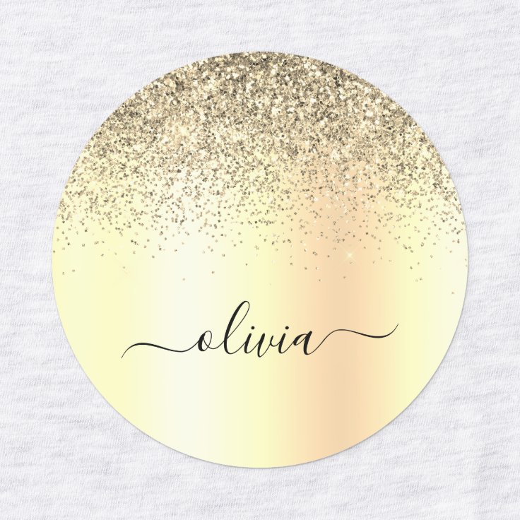 Gold Glitter Girly Luxury Modern Monogram Name Labels | Zazzle