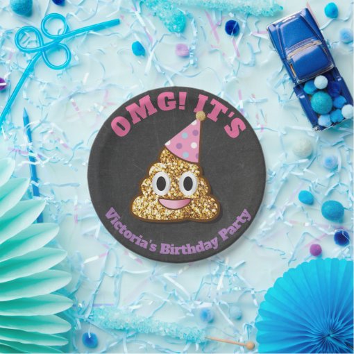 Gold Glitter Girly Poop Emoji Paper Plates | Zazzle