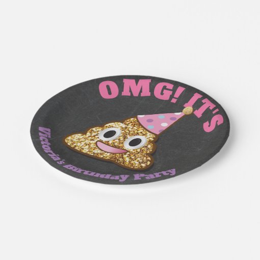 Gold Glitter Girly Poop Emoji Paper Plates | Zazzle