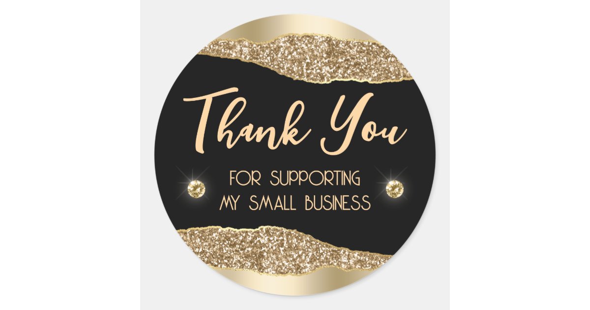 Gold Glitter Glam Edge & Diamonds Small Business Classic Round Sticker ...