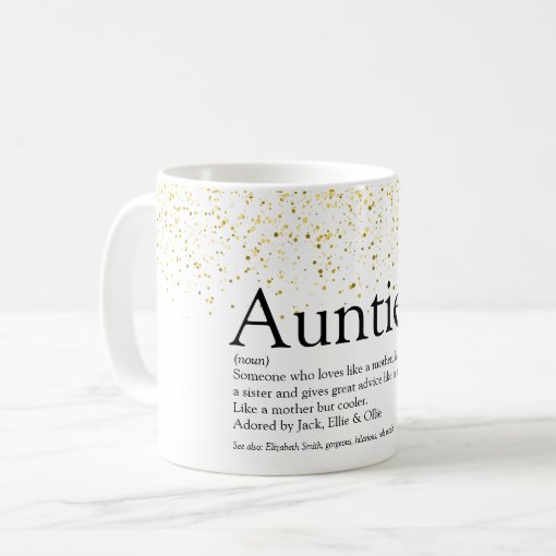 Gold Glitter Glam Fun Best Aunt Auntie Definition Coffee Mug | Zazzle
