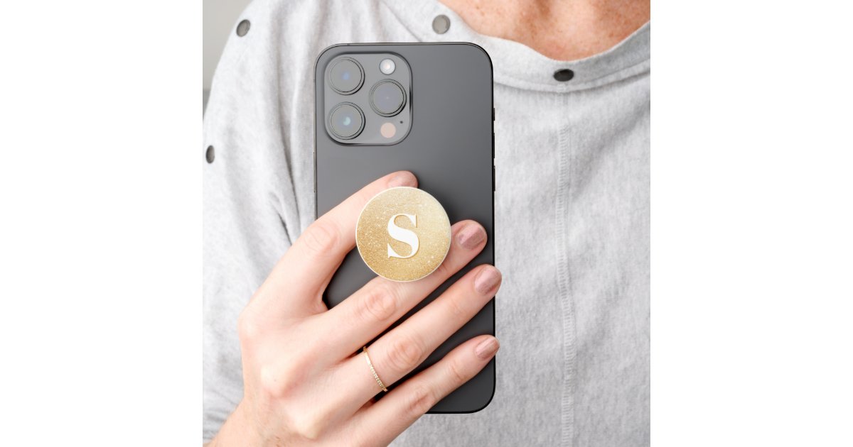 Gold Glitter Glam Monogram Phone Grip PopSocket | Zazzle