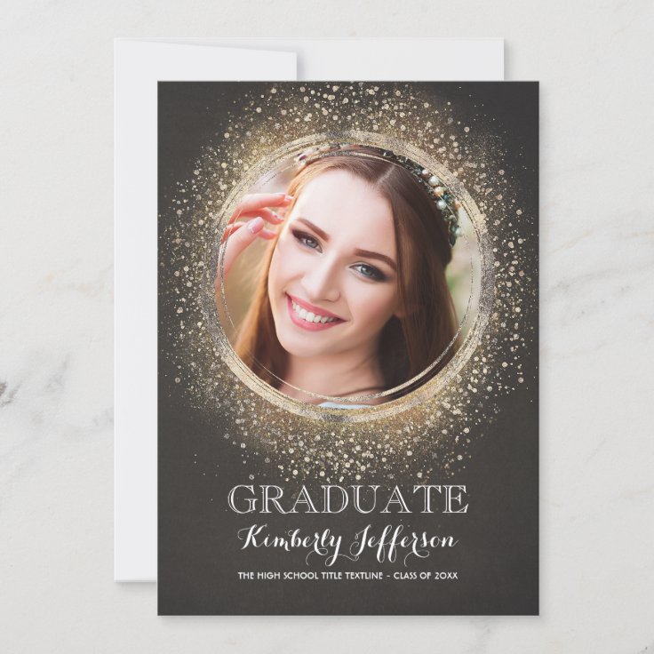 Gold Glitter Glamour Modern Graduation Photo Invitation | Zazzle