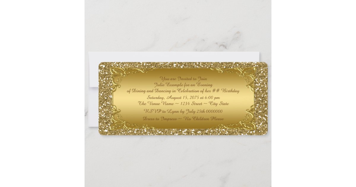 Gold Glitter Golden Ticket Party Invitation | Zazzle