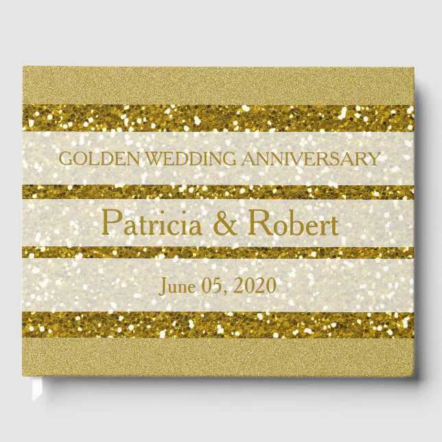Gold Glitter Golden Wedding Anniversary Guest Book | Zazzle