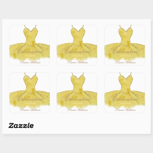 Gold Glitter Gown Quinceanera Sticker | Zazzle