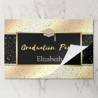 Gold Glitter Grad Cap, Confetti Graduation Party Paper Placemat | Zazzle