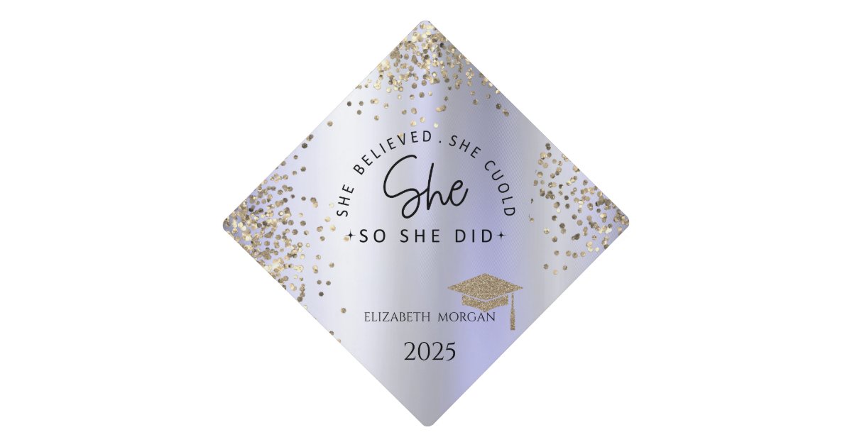 Gold Glitter Grad Cap,Confetti Violet She Believed Graduation Cap ...